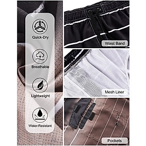 unitop Men's Colortful Striped Swim Trunks House Beach Board Shorts with Lining Coffee-30