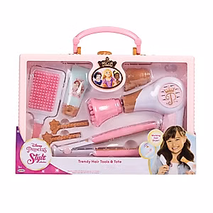 Disney Princess Style Collection Girls Trendy Hair Pretend Play Styling Tools with Sound & Storage Tote for On-the-Go!