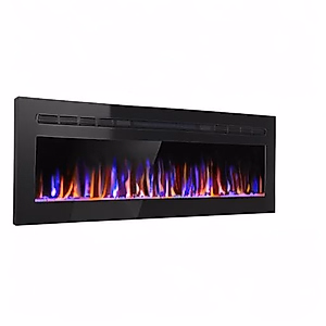 Upesitom 50" Electric Fireplace Insert Recessed & Wall Mounted, 750/1500W Linear Electric Fireplace Insert with 12 Adjustable Flame Colors, Bracket, Timer, Remote Control