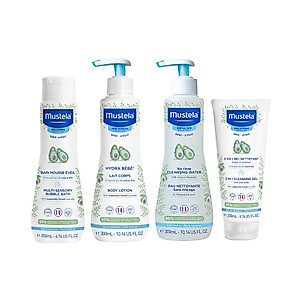 Mustela Baby Bath Time Essentials Gift Set - Natural & Plant-Based Baby Skin Care - 4 Items Set