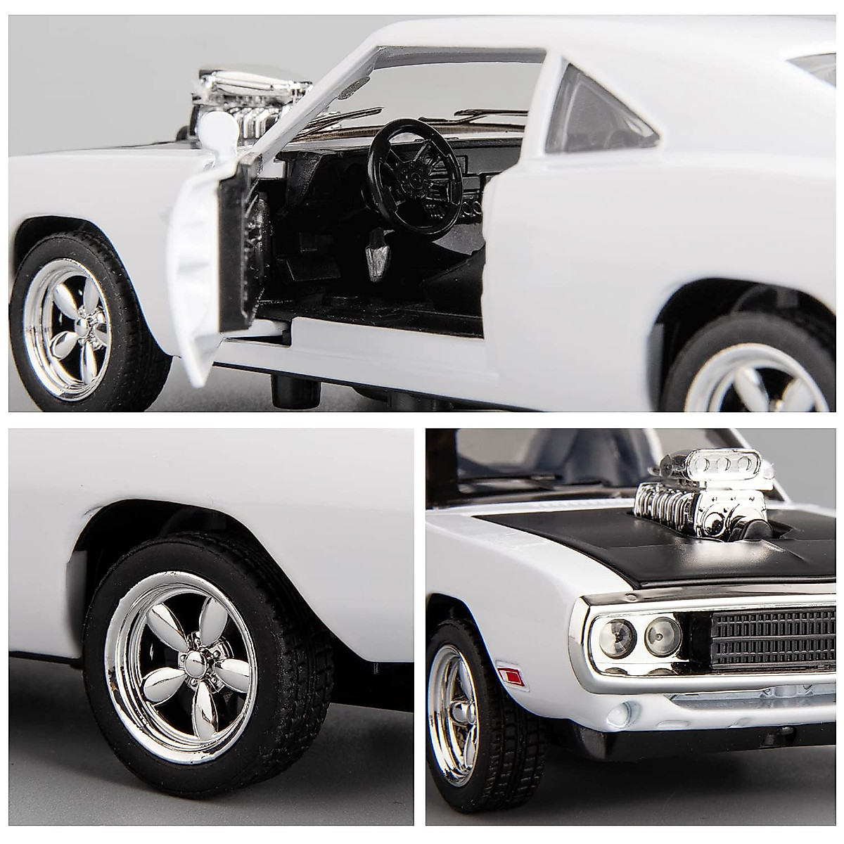 BDTCTK Compatible for 1:32 Dodge Charger Model Car, Zinc Alloy Pull Back Toy Car with Sound and Light for Kids Boy Girl White