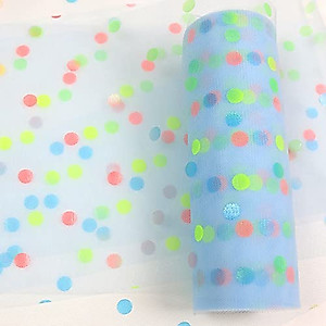 Yuanchuan Colored Dots Glitter Tulle Rolls 6 inch x 10 Yards (30 feet) Blue for Table Runner Chair Sash Bow Pet Tutu Skirt Sewing Crafting Fabric Wedding Unicorn Party Birthday Gift Ribbon (Blue)