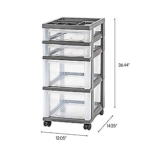 IRIS USA MC Plastic Storage, Rolling Cart with Organizer Top, 4 Drawer/GREY CLR, Gray