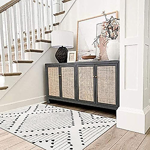 Boho Cotton Area Rug 4’ x 6’, Large Hand Woven Washable Indoor Accent Rugs, Moroccan Geometric Throw Floor Carpet for Living Room Bedroom Dining Room Home Decor,Off White