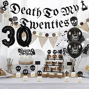 Refavor Death to My 20s Decorations - Black Funeral Party Balloons Banner Supplies 30th Rip My 20s Birthday Decorations Women Men Twenties Sash Youth Funny Bday Party Coffin Decor for Him Her