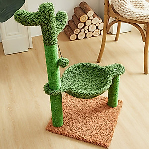 Catinsider 31" Cactus Cat Tree with Hammock and Full Wrapped Sisal Scratching Post for Small Cats Only Brown Medium