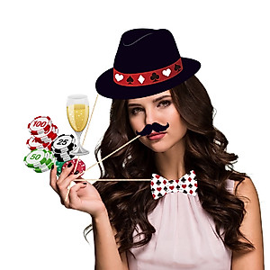 25Pcs Texas Hold'em Photo Booth Props with Stick, Las Vegas Selfie Props,777 Party Supplies,Playing Cards Theme Backdrop Decorations