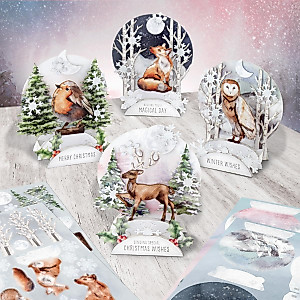 Katy Sue Watercolor Christmas Animals Die-Cut Pop-Up Card Making Kit for Adults. Makes 12 Cards with Festive Animals. Contains 12 Cards, 12 Sheets of Elements, & 12 Envelopes for Card Making Supplies