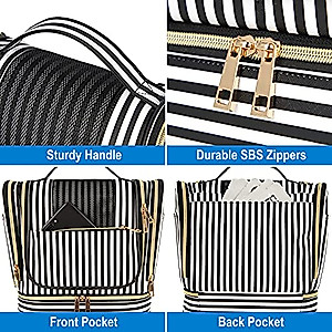 WDLHQC Large Hanging Toiletry Bag with Hook | Water Proof Zip Bag Travel Makeup Bag Organizer | Cosmetic Travel Bag for Toiletries | Travel Essentials for Women & Men Hanging Travel Bag (Black Stripe)