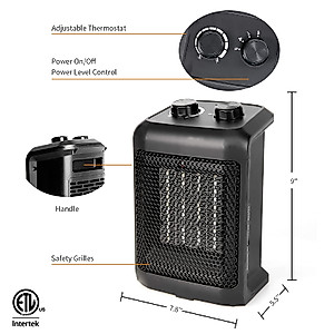 BEYOND BREEZE Space Heater, 1500-Watt Ceramic Portable Electric Heater, Small Heater with Tip-Over Switch, Overheat Protection, Adjustable Thermostat, Quiet and Safe for Indoor Use Office Bedroom