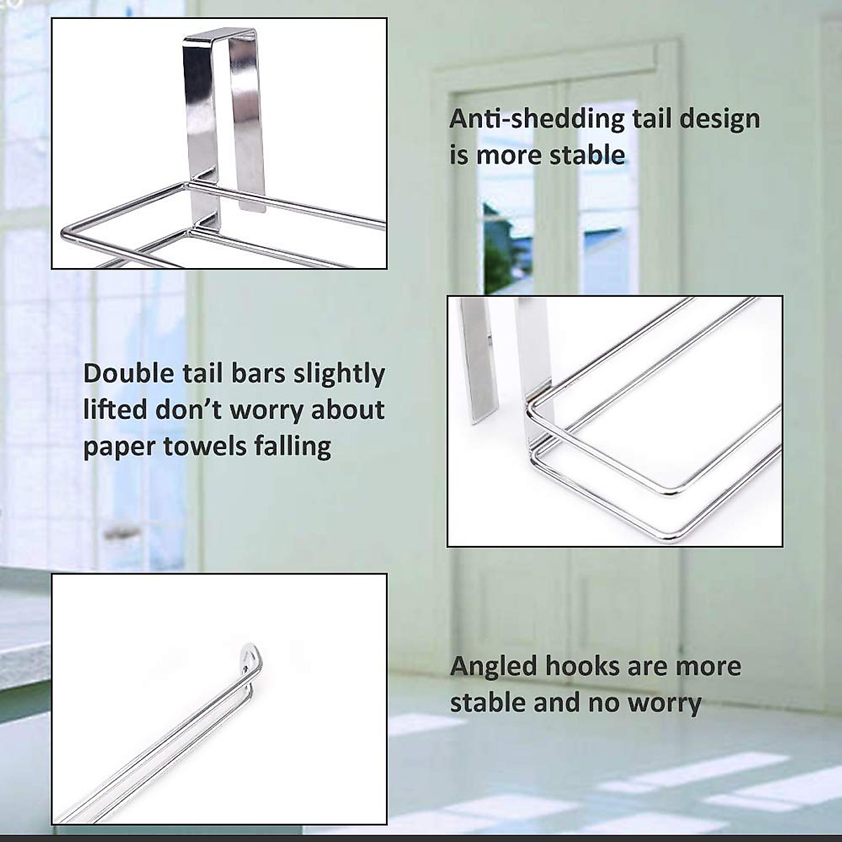 Luxsego Paper Towel Rack Under Cabinets, 1.4" Hanging & No Drilling Paper Towel Hanger for Kitchen Cabinets Bathroom Shelf, Stainless Steel, Double Support (Large)