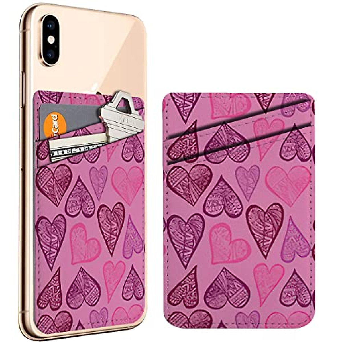 Diascia Pack of 2 - Cellphone Stick on Leather Cardholder ( Rustic Decorative Lace Heart Pattern Pattern ) ID Credit Card Pouch Wallet Pocket Sleeve
