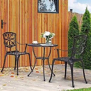 Nuu Garden 3 Piece Outdoor Bistro Table Set, All Weather Cast Aluminum Patio Bistro Sets Patio Table and Chairs Set of 2 with Umbrella Hole for Yard, Balcony, Black