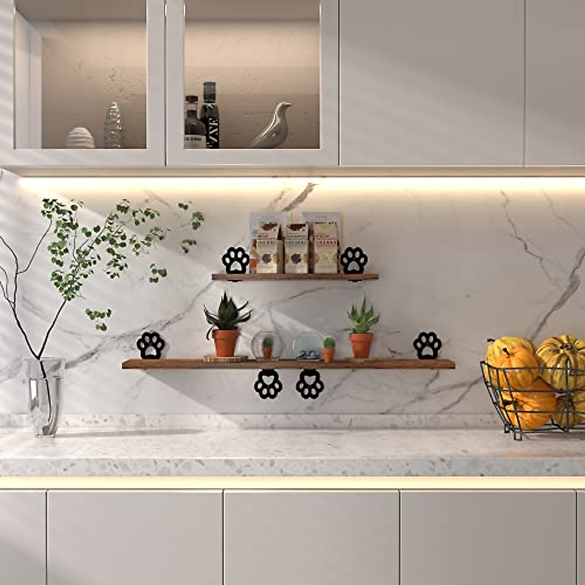 Lavezee Paw Prints Wall Decor Floating Shelves Set of 3, Cute Rustic Wooden Shelf Decorative Living Room, Bedroom, Bathroom, Log Cabin Shelving Wall Mounted