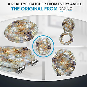 Sanilo Soft Close Toilet Seat ROUND, Quiet and Slow Close Lid and Seat, Strong Bumpers and Hinges, Marble Brown