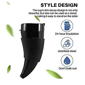 Exogio Goat Horns Coffee Mug 230ML Stainless Steel Vacuum Cup Flask Tea Cups Travel Couple Water Bottle with Rope-Black