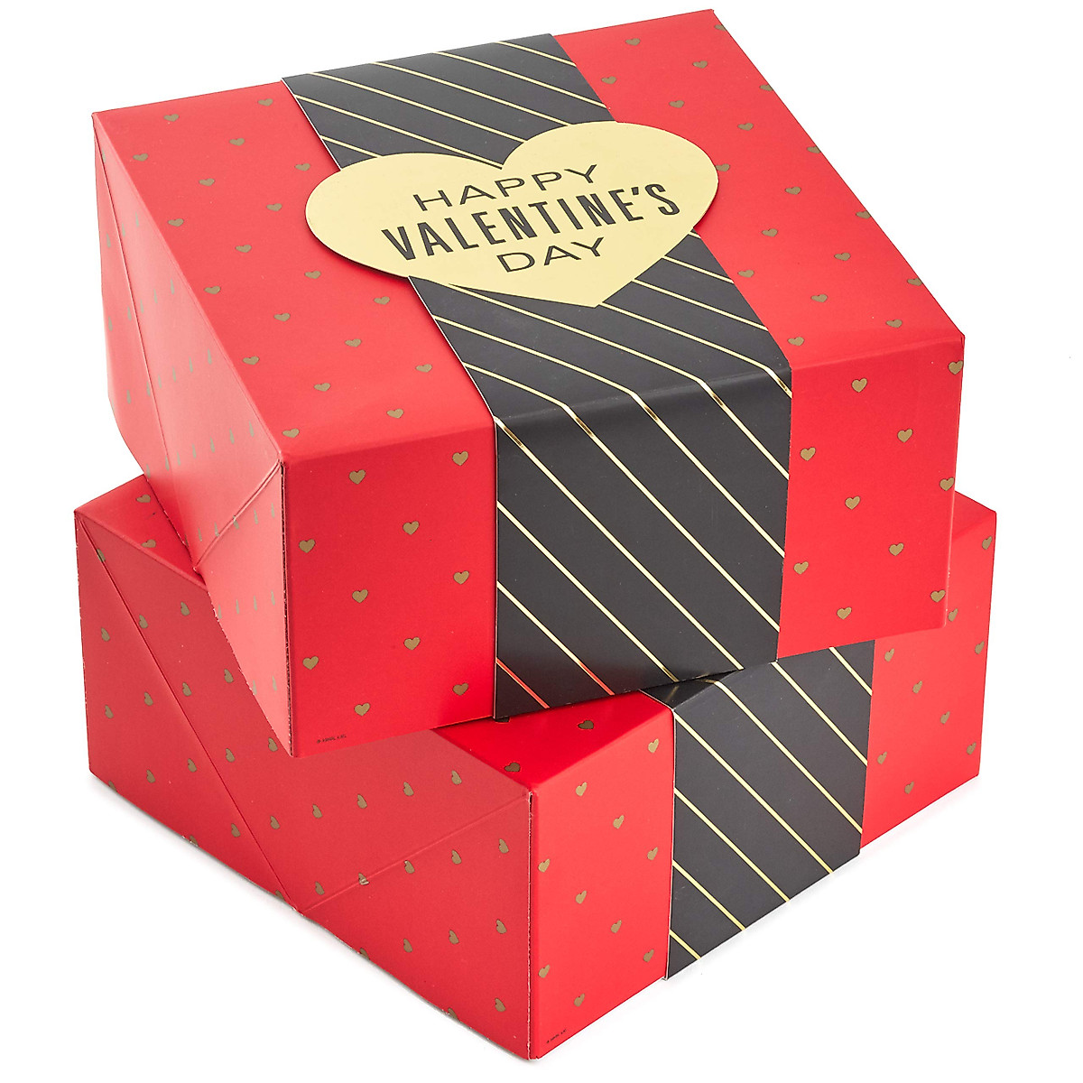 Hallmark 8" Medium Valentine's Day Gift Boxes (Pack of 2: Red with Black and Gold Wrap Band) for Jewelry, Wrapped Candy, Small Toys, Gift Cards