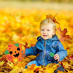 Supla 30 Kits Foam Halloween Pumpkin Decorations DIY Pumpkin Craft Kits Assorted Foam Pumpkin Shapes with Fall Maple Leaves Rhinestone Stickers for Kids Crafts Fall Thanksgiving Halloween Decoration