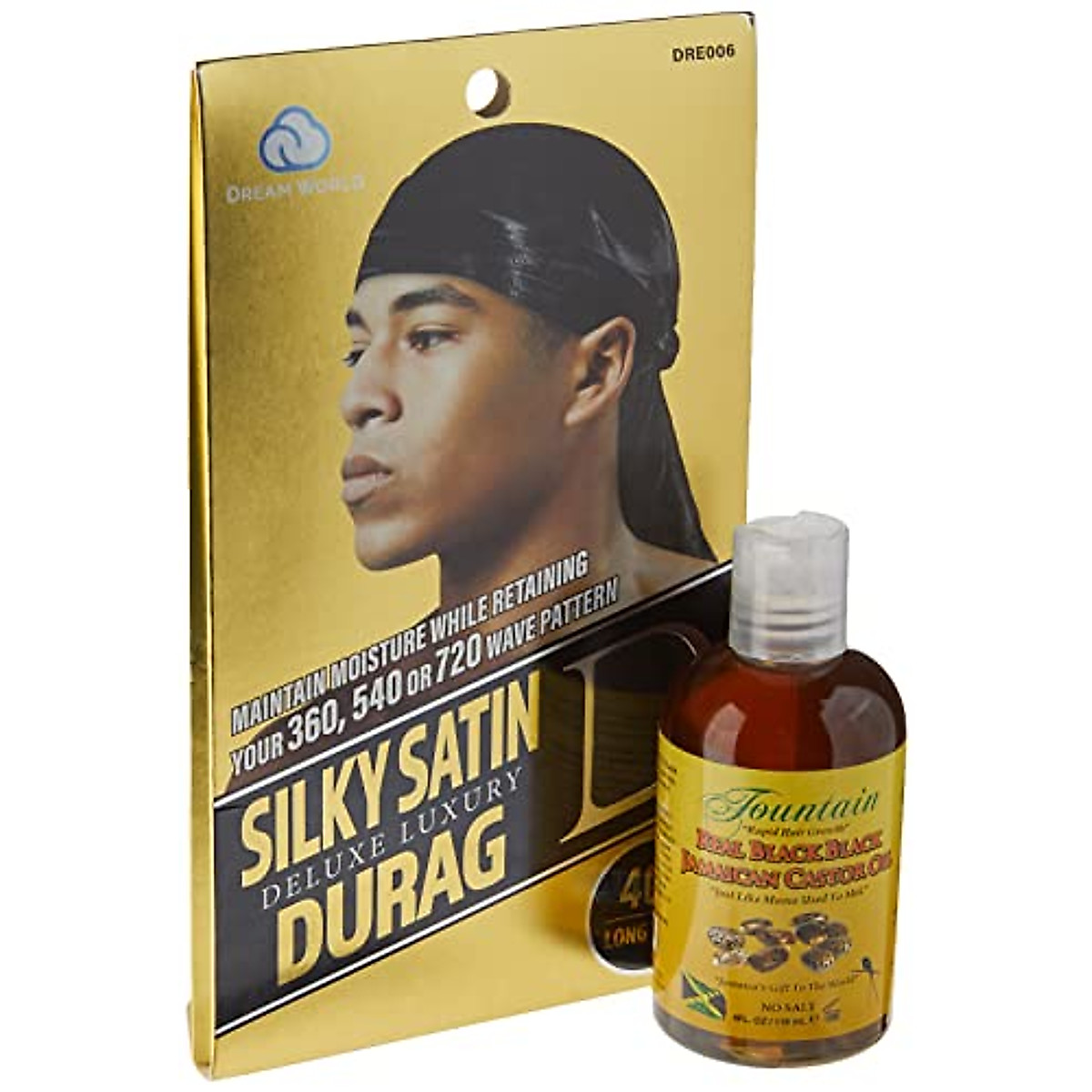 Fountain Real Black Black Jamaican Castor Oil - Beard Growth Oil - Mustache Growth - Beard Thickener - Hair Oil For Men - Luxury Satin Durag - 4 Oz