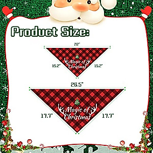 Bonjin 2 Pack Dog Bandana Christmas Classic Plaid, Pet Scarf Triangle Reversible Bibs Kerchief Santa Christmas Tree Magic of Christmas Print Pet Bandana for Small Medium Large Dogs Cats Pets