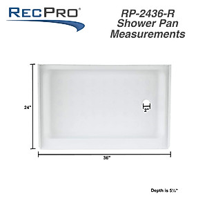 RecPro RV Shower Pan | 36" x 24" x 5" Right Drain in White | RV Shower Base | Camper Shower Pan