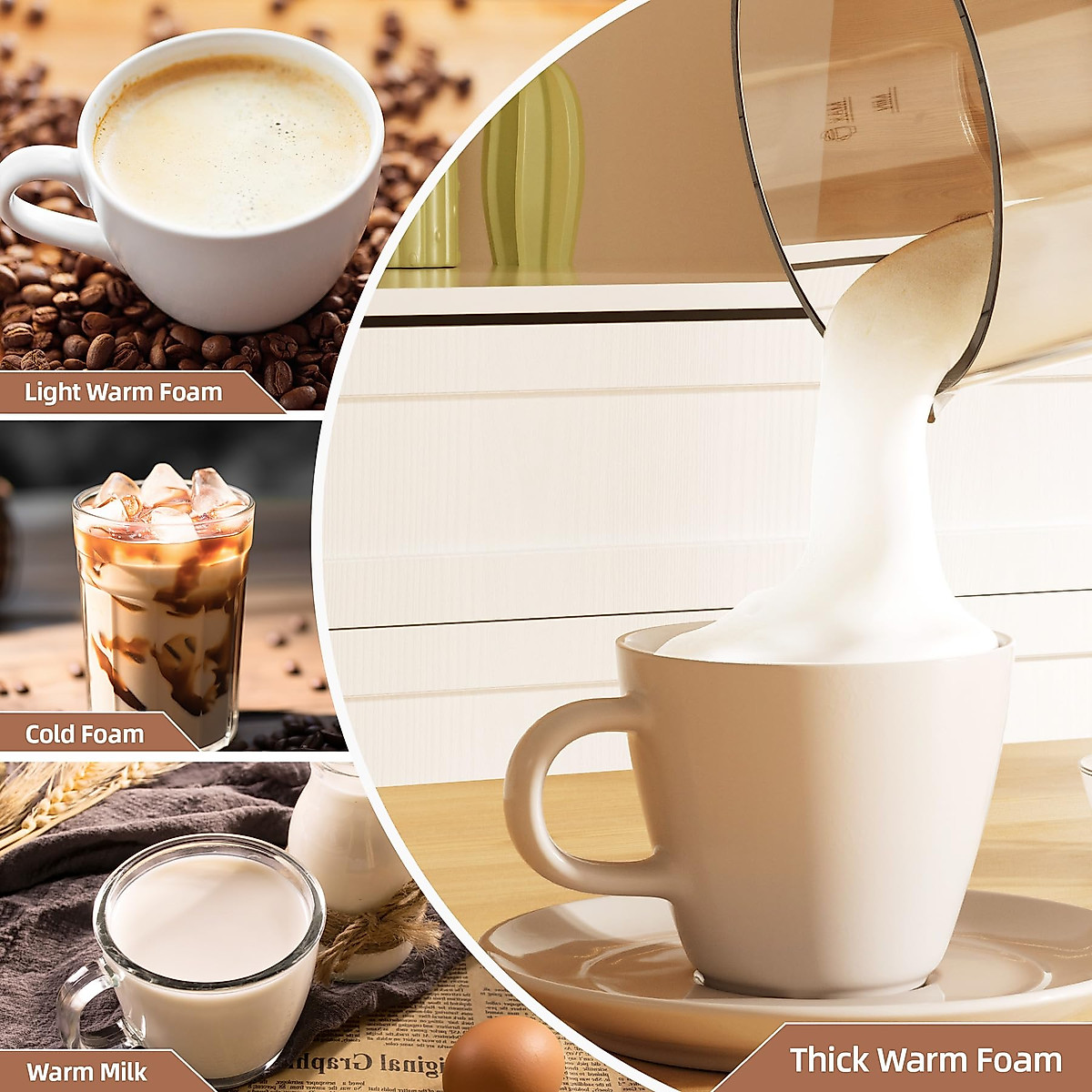 Chefavor Milk Frother Electric,4 in 1 Milk Frother and Steamer,14OZ Warm and Cold Foam Maker,Milk Warmer for Coffee,Cappuccinos,Macchiato