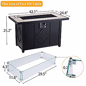 AVAWING Propane Fire Pit, 42 inch 50,000 BTU Gas Fire Pit Table with Glass Wind Guard, Table Lid, Fire Glass, Waterproof Cover, Outdoor Gas Fire Pit for Garden, Patio, Backyard, Black