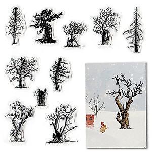 Hying Christmas Background Clear Stamp for Card Making, Tree Branch Transparent Rubber Stamp for Bullet Journal DIY Scrapbook Decoration