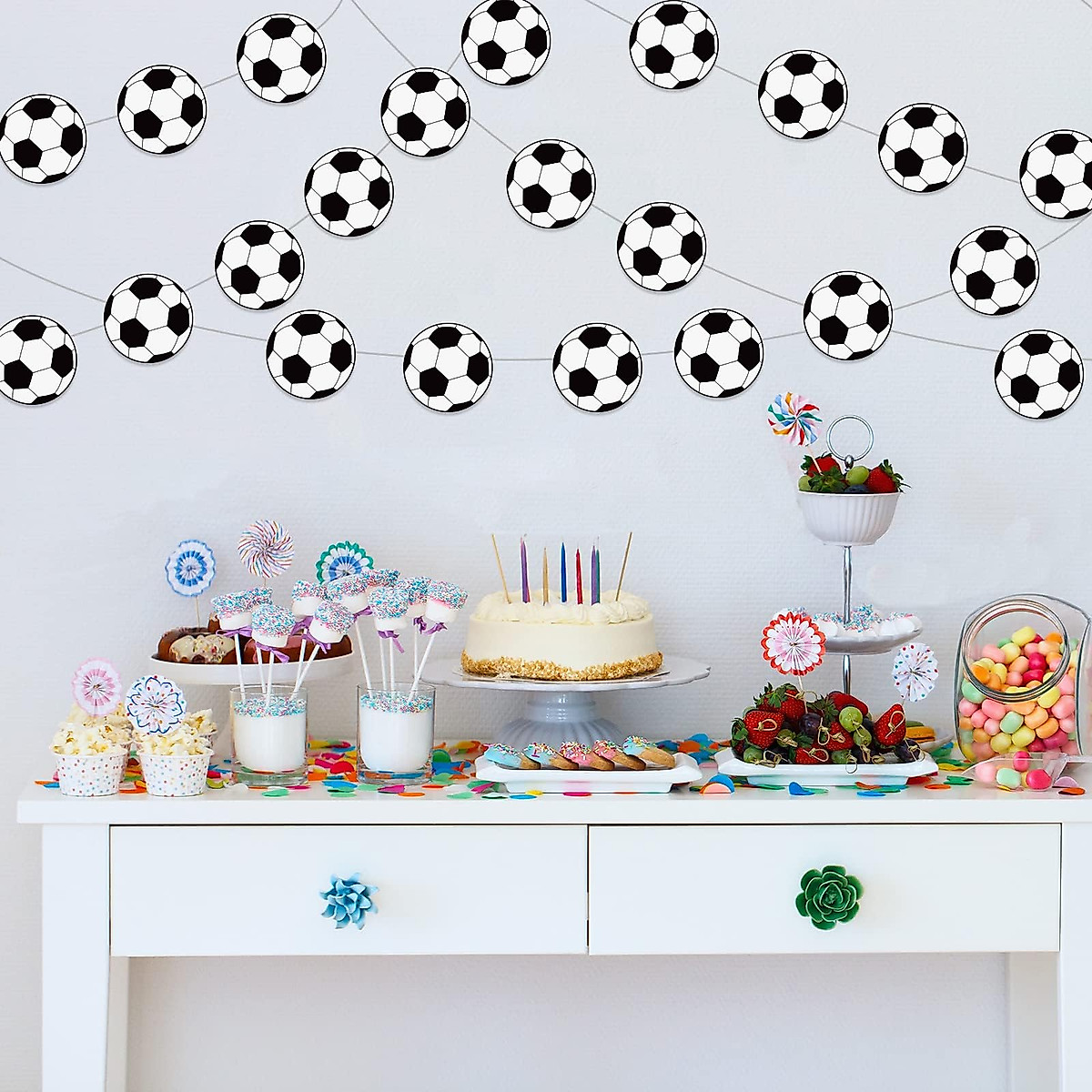 8 Packs Soccer Party Banners Soccer Garland Kit Soccer Hanging Swirl Soccer Party Supplies Decorations Soccer Ball Paper Cutouts for Birthday Party Home Classroom Favor Supplies Decor