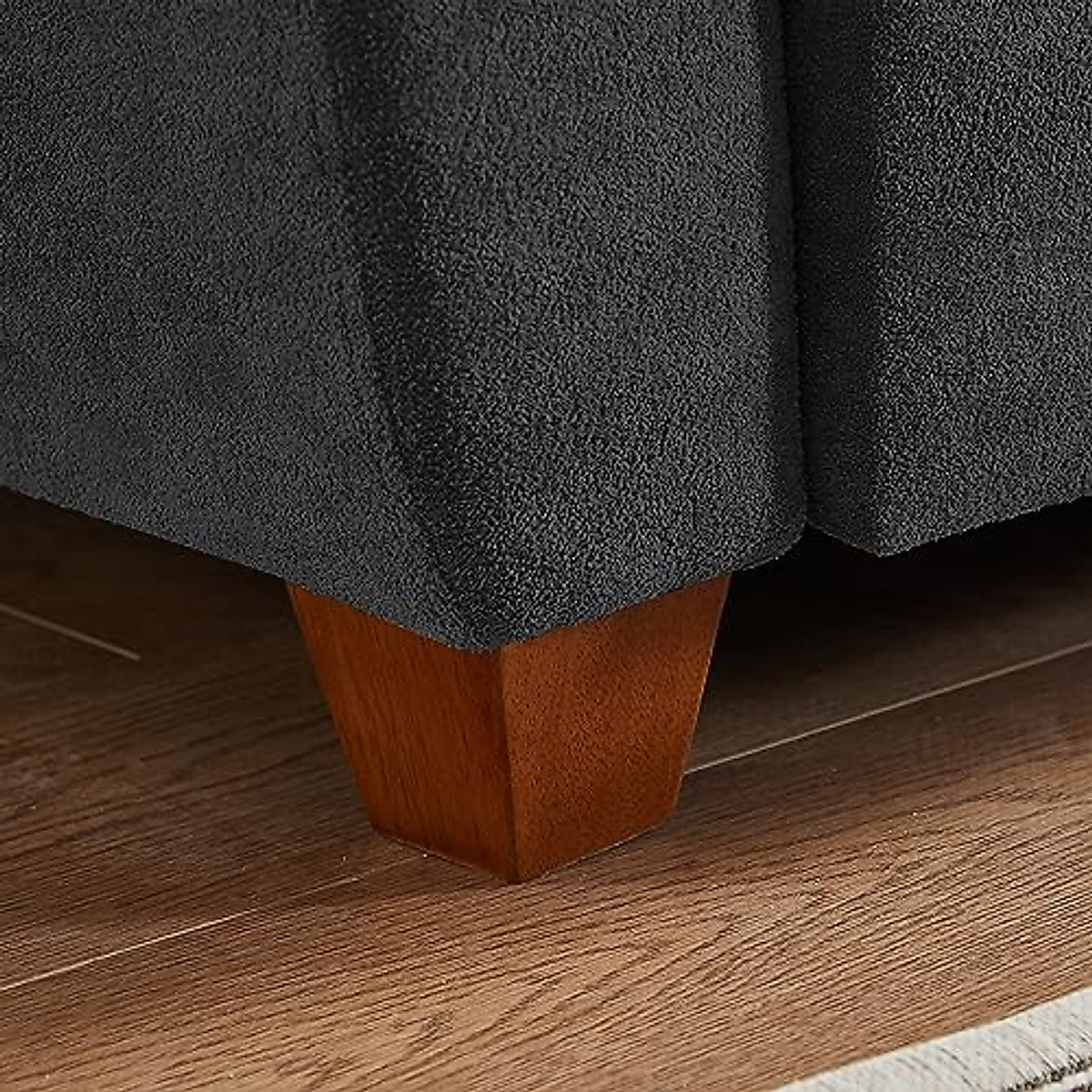 Jarenie Sectional Sofa with Storage and Cupholder, 4 Seat L Shaped Couch with Reversible Ottoman, Wooden Legs, Upholstered Fabric Sofa Couches for Living Room, Apartment, Office (Dark Grey)