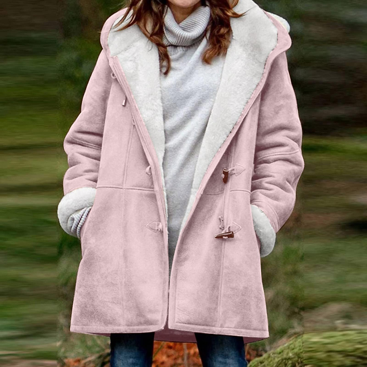 Winter Coats for Women 2024 Trendy Plus Size Sherpa Fleece Lined Distressed Jackets Hooded Parka Faux Suede Pea Coat Outerwear, chamarras de mezclilla para mujer, plus size leather jacket Pink 3x