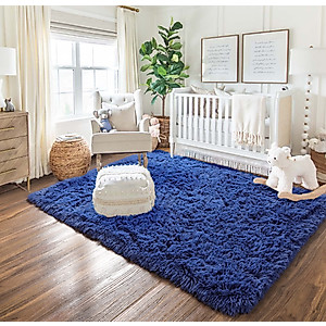 PAGISOFE Fluffy Shaggy Area Rug, 5x8, Plush Shag Rugs for Living Room Bedroom, Shaggy Furry Rugs for Girls Boy Baby, Soft Rugs for Nursery Kids Room, Fuzzy Toddler Room Rug, Light Navy