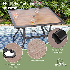 PHI VILLA 37" Patio Dining Table Square Backyard Bistro Table Outdoor Furniture Garden Table, Imitation of Wooden Surface Top, 1.57” Umbrella Hole(Dark-Brown)