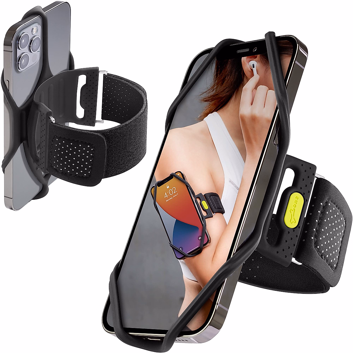 Bone Run Tie 2 Phone Holder for Running Armband Universal Cell Phone Holder, Running Arm Bands for Cell Phone Size 4.7-7.2 Inches for iPhone15 14 13 12 11 Samsung Galaxy (Black -L/Arm 9.8-15.7")