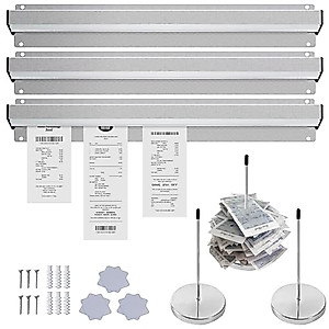 Gtouse 6PCS Restaurant Ticket Holder Set, Including 3 Aluminum Slide Check Racks and 3 Stainless Steel Ticket Stabber Receipt Holder Spike, Desk Receipt Holder for Cafes Kitchen (Silver, 16 Inch)