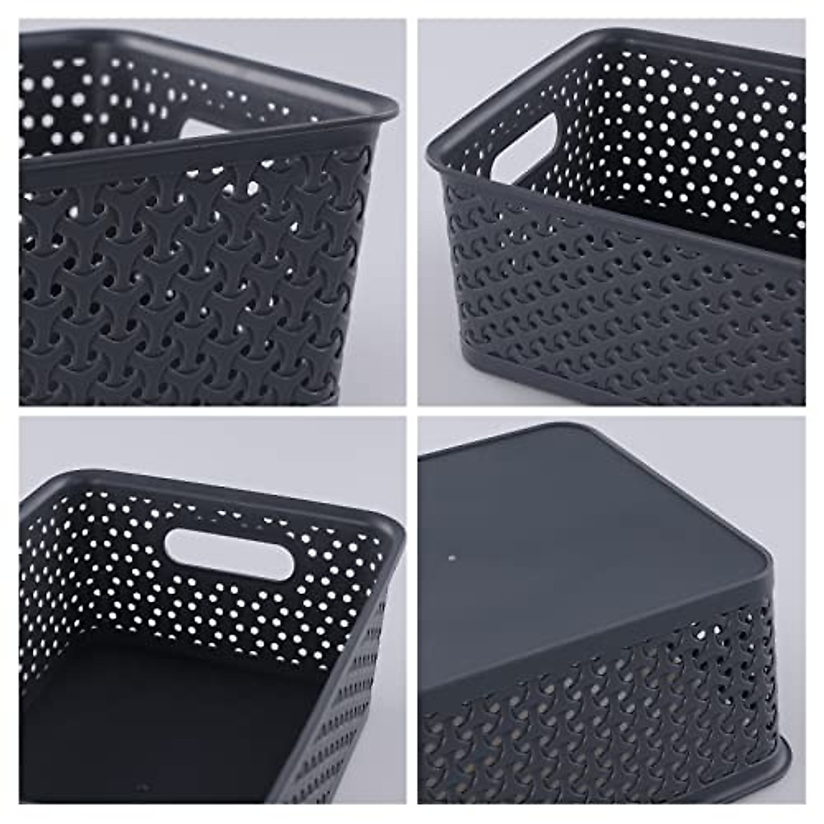 Cand 6 Pack Organizing Baskets Bin For Multiuse, Grey Plastic Woven Baskets