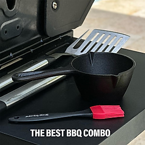 Small Cast Iron Basting Pot with Silicone BBQ Brush – Cast Iron Saucepan for Grilling, Smoking, and BBQ Accessories, 15 Oz