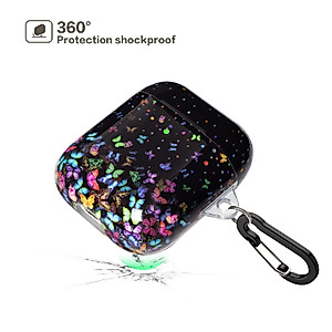 AirPod Case 2nd Generation Butterfly,AirPod Case 1st Generation Cute for Women Men with Keychain Silicone Cover Apple AirPods 2nd 1st Generation Charging Case Front Led Visible Colourful Butterflies