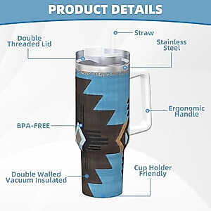Xiexide 40oz Fits Cup Holder Indoor Southwestern Aztec Navajo Indian Totem Heritage Double Walled Vacuum Insulatedith Handle And Straw,Hot & Cold Drinks