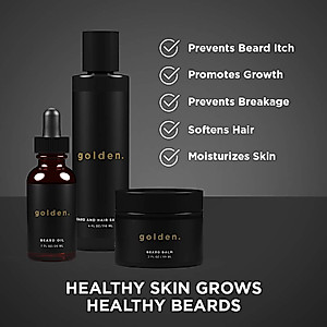 Golden Grooming Company Ultimate Beard Bundle For Men | Organic & Natural Growth Kit | Beard Oil + Balm + Shampoo + Solid Cologne | 4-Piece Set | Made in USA | 50K+ Customers