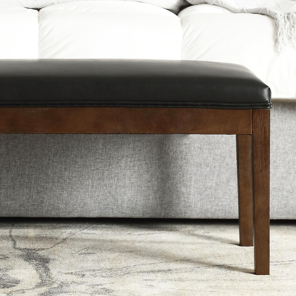 chairus PU Leather Upholstered Entryway Bench Dining Table Benches Farmhouse Shoe Bench Seat for Hallway Bedroom End of Bed Vintage 45.5" Wooden Leg Benches for Kitchen Restaurant Window, Black