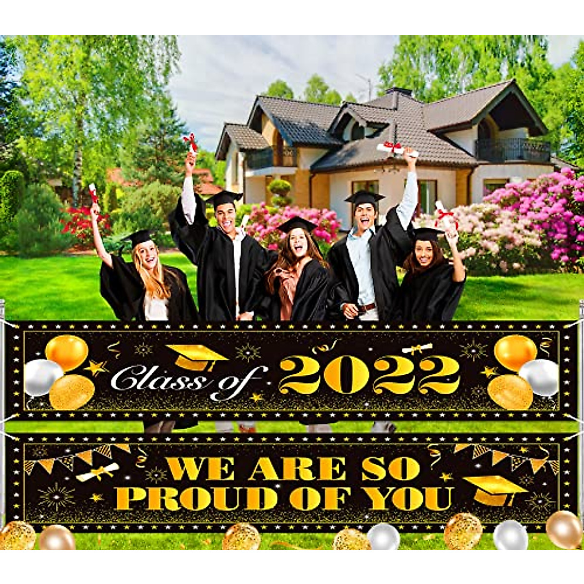 KIZZYEA Graduation Decorations 2022 - 2 Pcs Congrats Grad Banners for Class of 2022 and Proud of You Congratulations Banner Graduation Party Supplies Yard Sign Backdrop for Indoor Outdoor