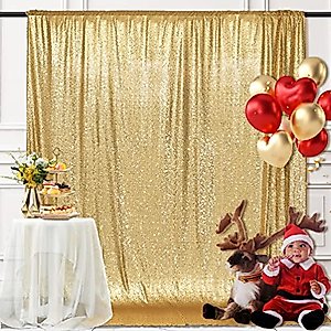 PartyDelight 2 Panels Gold 5FT X 10FT Sparkly Sequin Backdrop Curtains for Wedding, Party, Room Decorations.