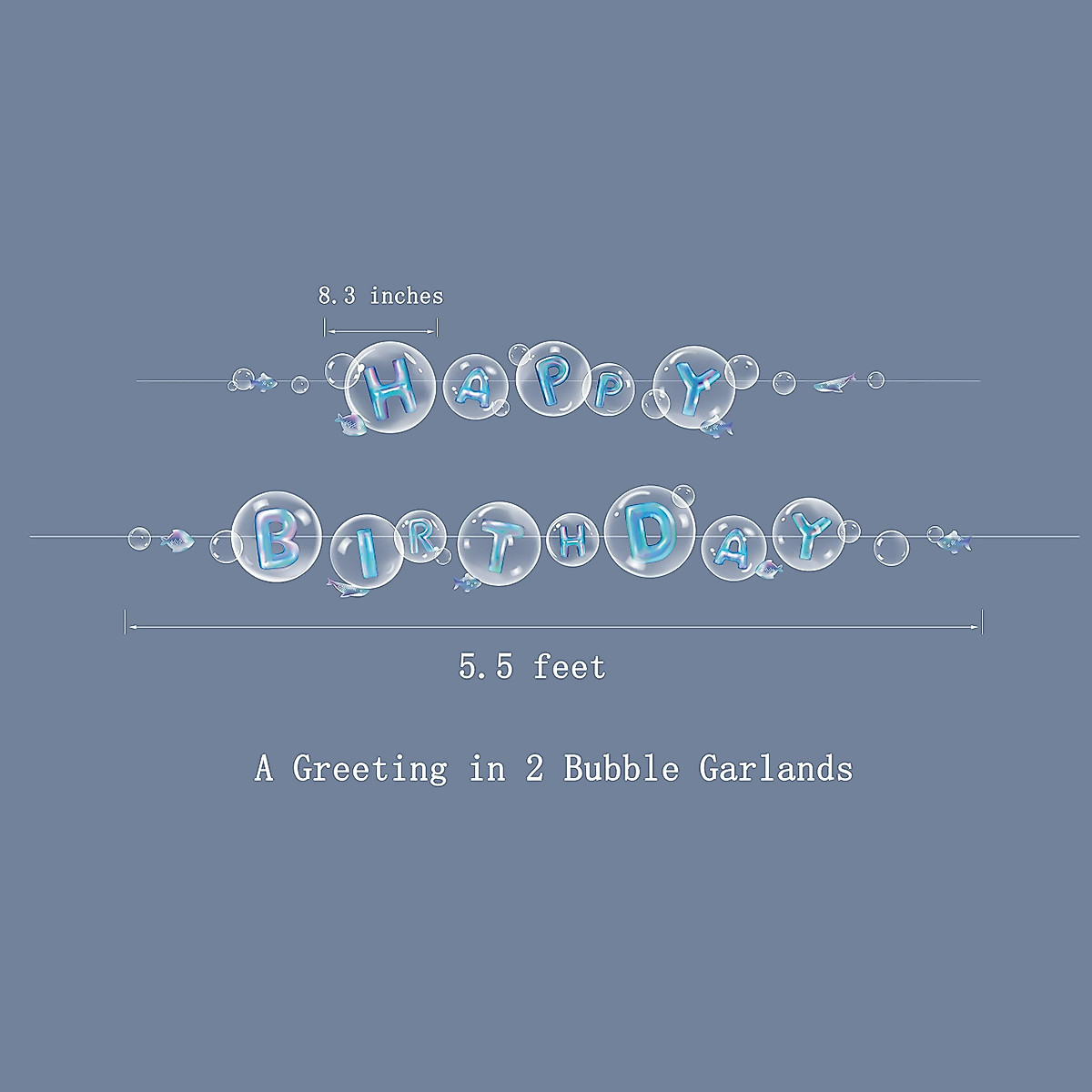 Cheerland Transparent Blue Under the Sea Happy Birthday Banner for Kids Ocean Bday Party Decoration Fish Bubble Garland Hanging Under Sea Birthday Decor for Little Mermaid Birthday Decoration Streamer