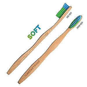 Woobamboo Bamboo Toothbrush 4 Pack - Adult - Soft BPA Free Nylon Bristles - Biodegradable, Compostable, Vegan