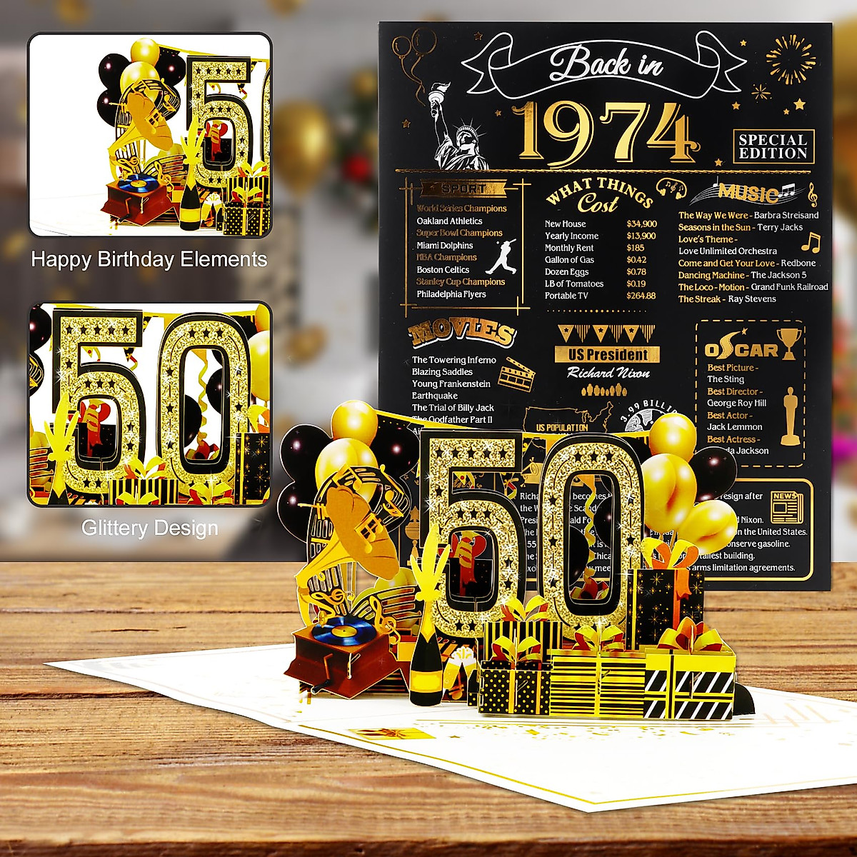OLOSONG 50th Birthday Card for Men Women, 3D Pop Up 50th Birthday Gifts Cards for Him Her, Back In 1974 Funny 50 Year Old Birthday Decorations