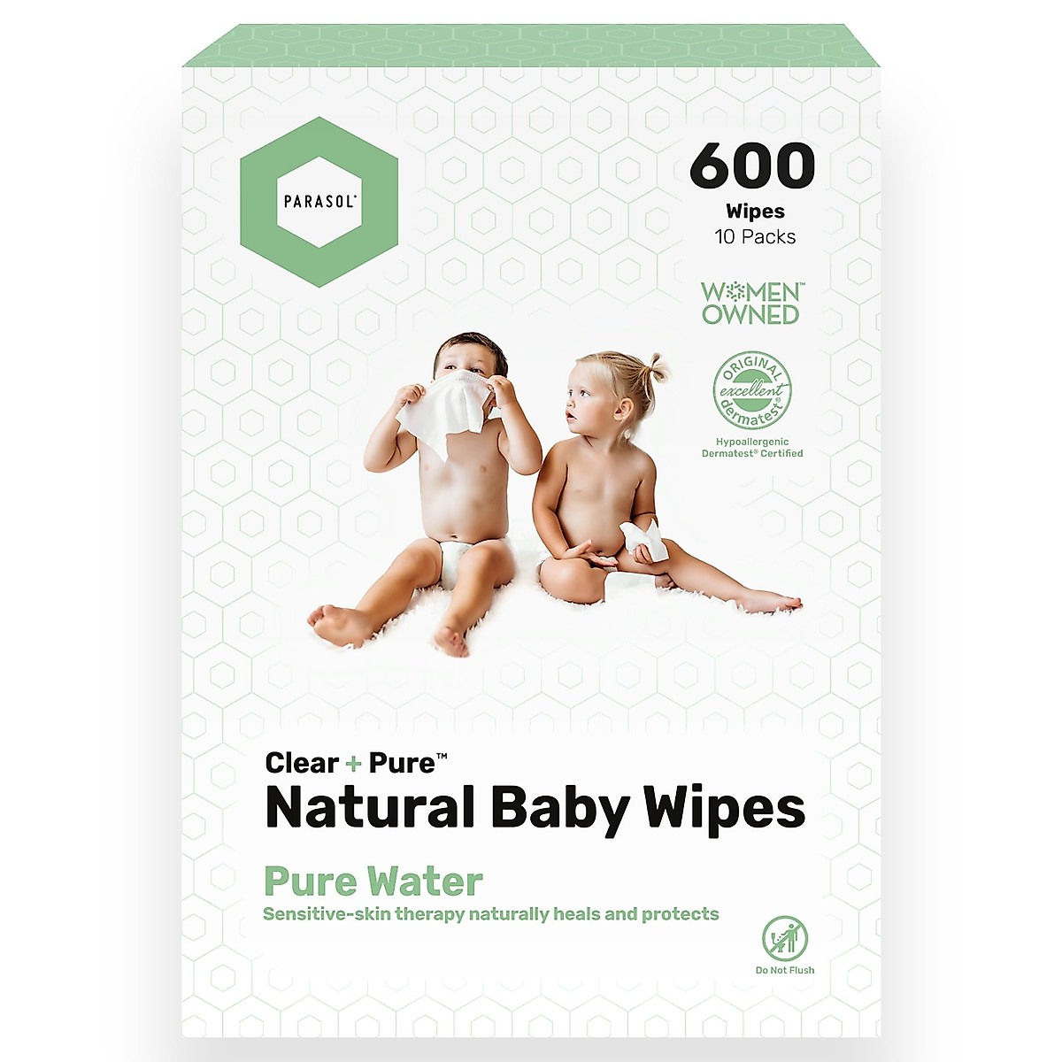 Parasol Clean+Pure Natural Baby Wipes 99% RO, pH Balanced, Hypoallergenic Formula Baby Wipes Plant-Based Alcohol Free Baby Wipes, Perfect for Sensitive Skin 60 Wipes Per Pack, Pack of 10