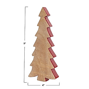 Creative Co-Op Mango Wood Christmas Tree with Red Enameled Edge