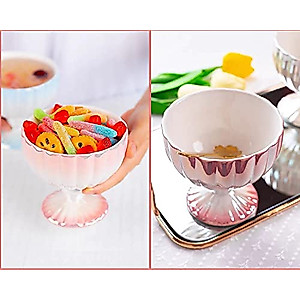 YOKIOU Ceramics Ice Cream Cups with Spoons Reusable Dessert Cups Bowls for Trifle Parfait Sundae and Nuts (Pink)