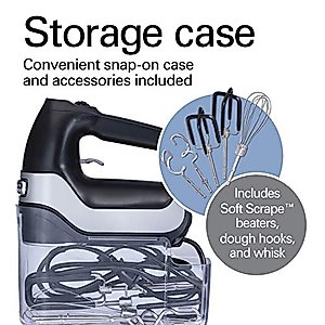Hamilton Beach Professional 7-Speed Digital Electric Hand Mixer with High-Performance DC Motor, Slow Start, Snap-On Storage Case, SoftScrape Beaters, Whisk, Dough Hooks, Matte Black (62655)